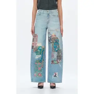 BAYEAS Printed High-waist Barrel Leg Jeans