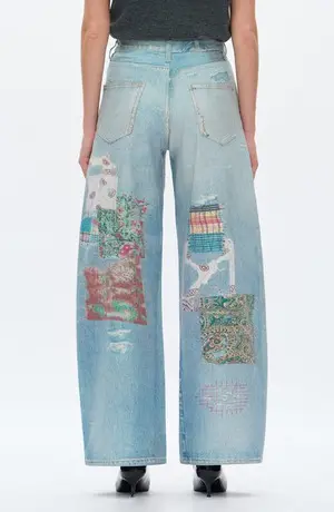 BAYEAS Printed High-waist Barrel Leg Jeans