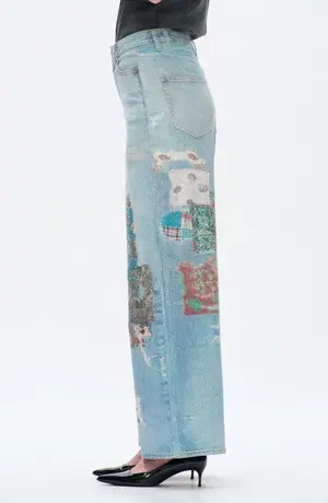 BAYEAS Printed High-waist Barrel Leg Jeans