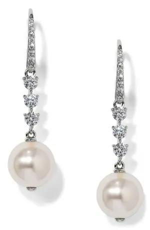 Nadri Cubic Zirconia & Faux Pearl Drop Earrings - Rhodium