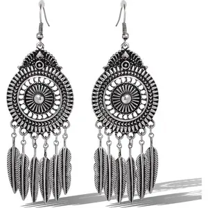 Jessica Simpson Feather Drop Earrings - Antique Silver