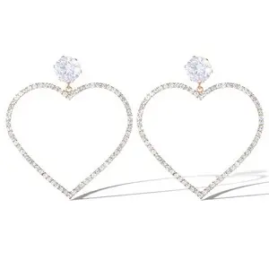 Jessica Simpson Glass Stone Heart Dangle Earrings - Silver