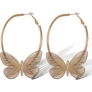 Jessica Simpson Butterfly Hoop Earrings With Crystal - Gold