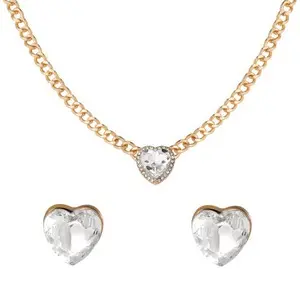 Jessica Simpson Jewelry Set With Heart Pendant Necklace And Heart Stud Earrings - Gold/clear