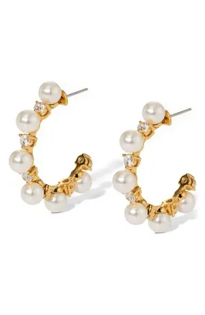 Nadri Cubic Zirconia & Faux Pearl Hoop Earrings - Gold