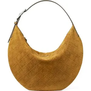 Tory Burch T Monogram Suede Balloon Bag - Chicory Brown
