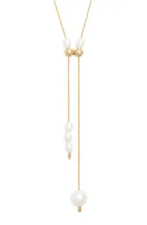 SET & STONES Zara Freshwater Pearl Lariat Necklace - Gold