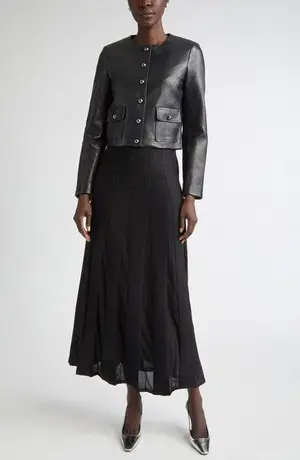 St. John Crystal Embellished Pleated Piqué Gown