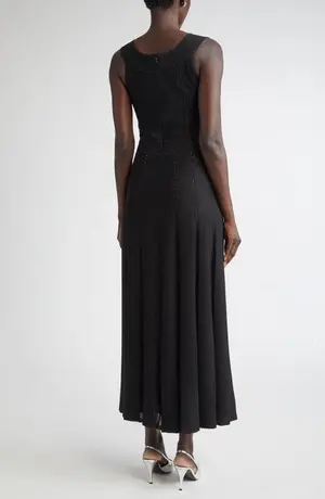 St. John Crystal Embellished Pleated Piqué Gown