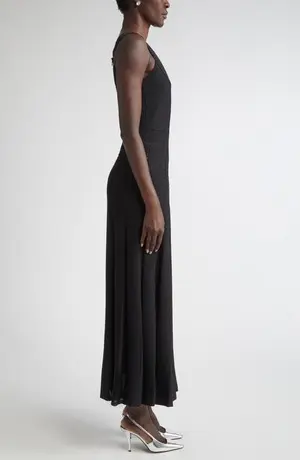 St. John Crystal Embellished Pleated Piqué Gown