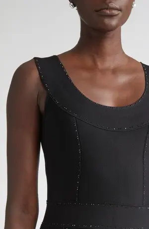 St. John Crystal Embellished Pleated Piqué Gown