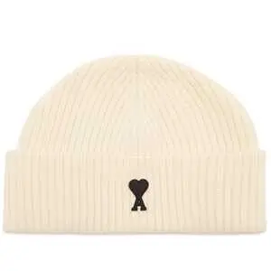 Ami Felted Merino Wool Knit Beanie - Ecru/noir