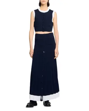 Sandro Long Two Tone Knit Skirt