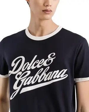 Dolce & Gabbana Short Sleeve Script Logo Tee Navy