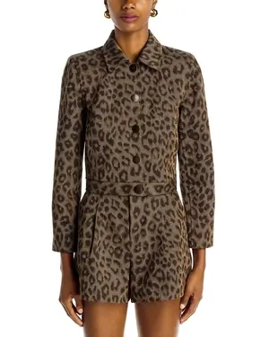 L'Agence Marla Leopard Cropped Jacket - Tan Multi