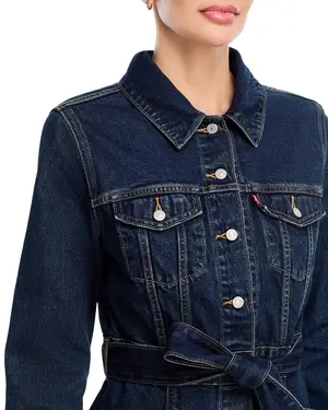LEVI'S Belted Denim Jacket With Faux Fur Collar