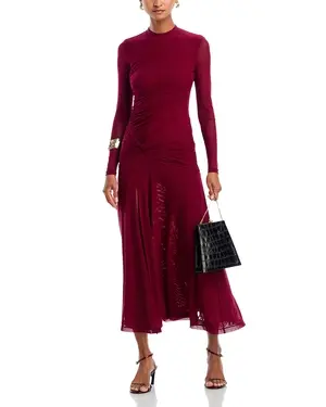 Bardot Liyana Ruched Mesh Dress - Berry