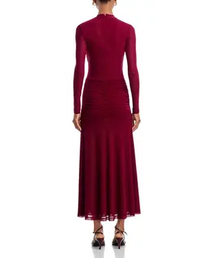 Bardot Liyana Ruched Mesh Dress - Berry