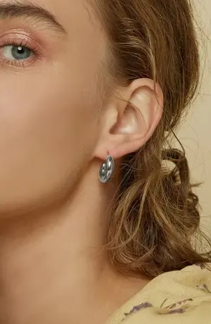 BEARFRUIT JEWELRY 14k Plated Banana Hoop Earrings - Silver