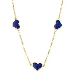 JAN LESLIE Triple Station Heart Necklace - Blue