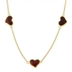 JAN LESLIE Triple Station Heart Necklace - Red