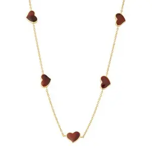 JAN LESLIE Five Station Heart Necklace - Red