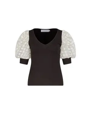 Anne Fontaine Brook T-shirt With Lace Puff Sleeves