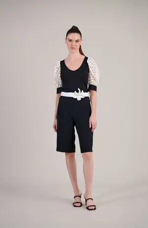 Anne Fontaine Brook T-shirt With Lace Puff Sleeves