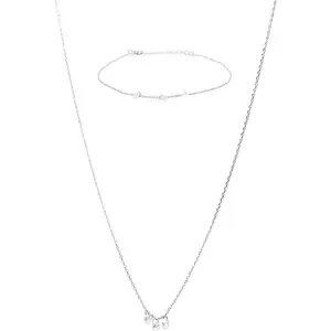 BEARFRUIT JEWELRY Sterling 18k Plated Crystal Motif Necklace And Bracelet Set - Silver