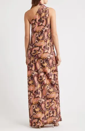 WAYF Catia Paisley One-shoulder Gown