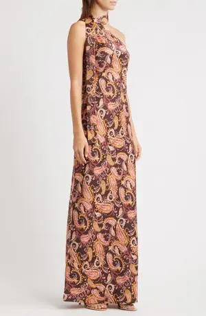WAYF Catia Paisley One-shoulder Gown