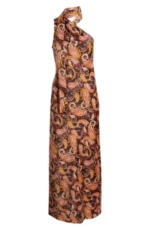 WAYF Catia Paisley One-shoulder Gown