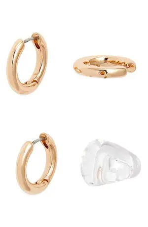 OPEN EDIT Hoop Earrings & Ear Cuff Set - Clear- Gold