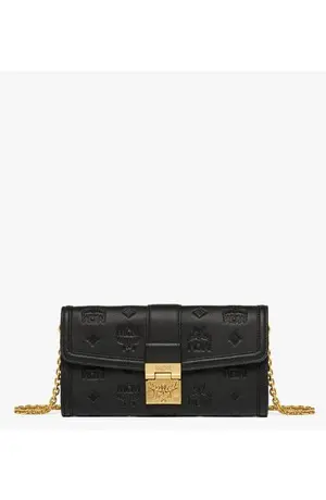 Mcm Tracy Chain Wallet In Embossed Monogram Leather - Black