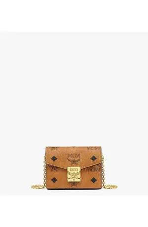 Mcm Tracy Chain Card Wallet In Visetos - Cognac