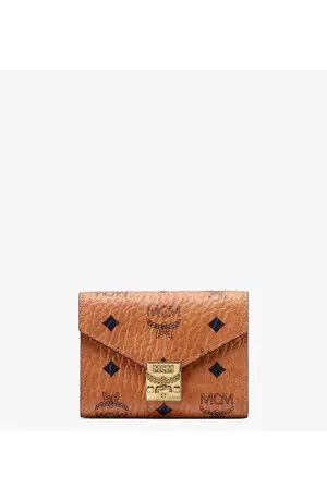 Mcm Tracy Trifold Wallet In Visetos - Cognac