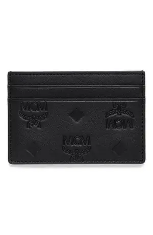 Mcm Aren Card Case In Embossed Monogram Leather - Black