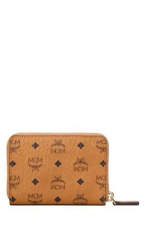 Mcm Zip Wallet In Visetos Original - Cognac