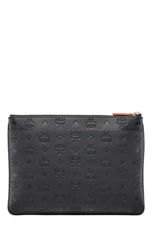 Mcm Monogram Leather Crossbody Pouch - Black