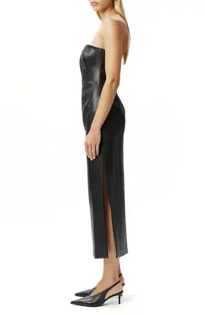 Bardot Eleni Strapless Faux Leather Midi Dress
