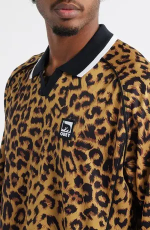Obey Leopard Print Johnny Collar Soccer Jersey