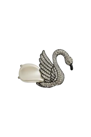 KENNETH JAY LANE Crystal Swan Pin - Silver