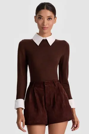 Alice + Olivia Collared Merino Wool Sweater - Brown / Pink / Yellow