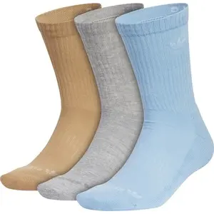 Adidas Assorted 3-pack Trefoil Performance Crew Socks - Brown/heather Grey/ash Blue