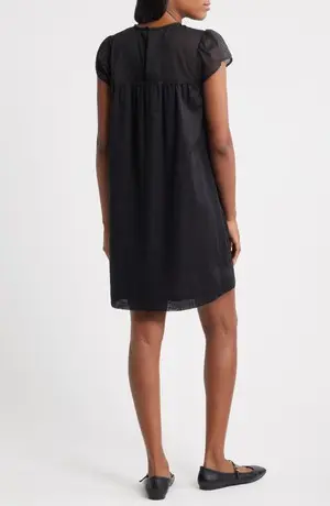 Charles Henry Pintuck Cotton Mini Dress - Black