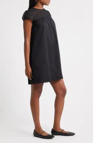 Charles Henry Pintuck Cotton Mini Dress - Black