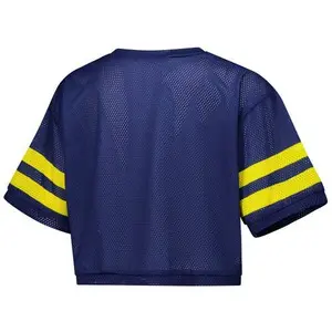 ZOOZATZ Michigan Wolverines Mesh Cropped V-neck T-shirt - Navy