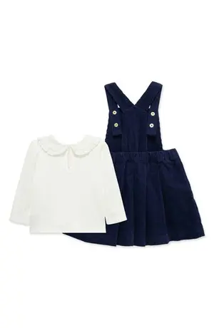 LITTLE ME Collared Shirt & Pleated Skirted Overalls Set