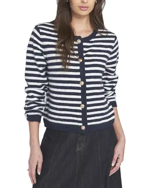 ELLE COLLECTION Fuzzy Striped Cardigan
