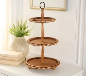 VALERIE PARR HILL 3-tier Wood Tray With Beaded Detail Valerie - One-color